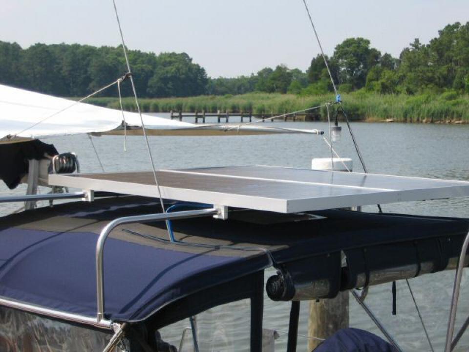 Solar Panel Install, SS Frame on Bimini - Bimini canvas can be removed ...