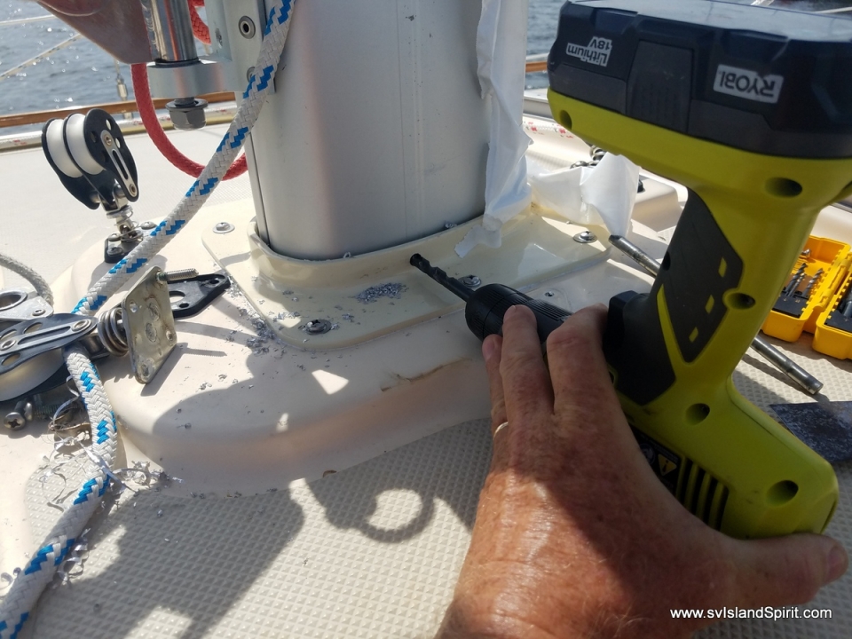 Deck Collar Pin and Mast Caulking - I drilled the mast using the ...