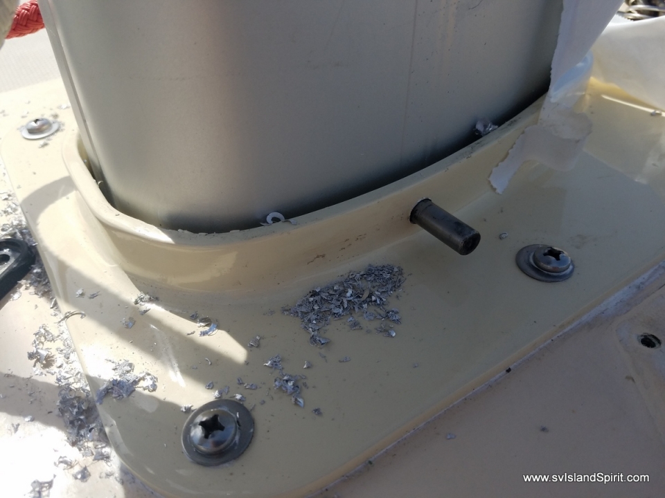 Deck Collar Pin and Mast Caulking - The stainless steel pin inserted ...