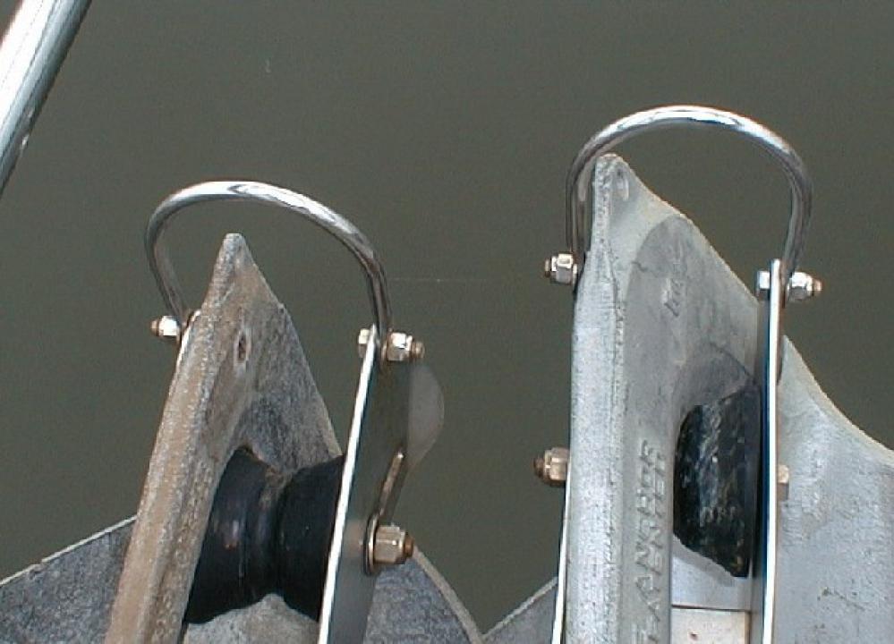 Anchor Hold Down using a Boom Bail - Close up of bolts.